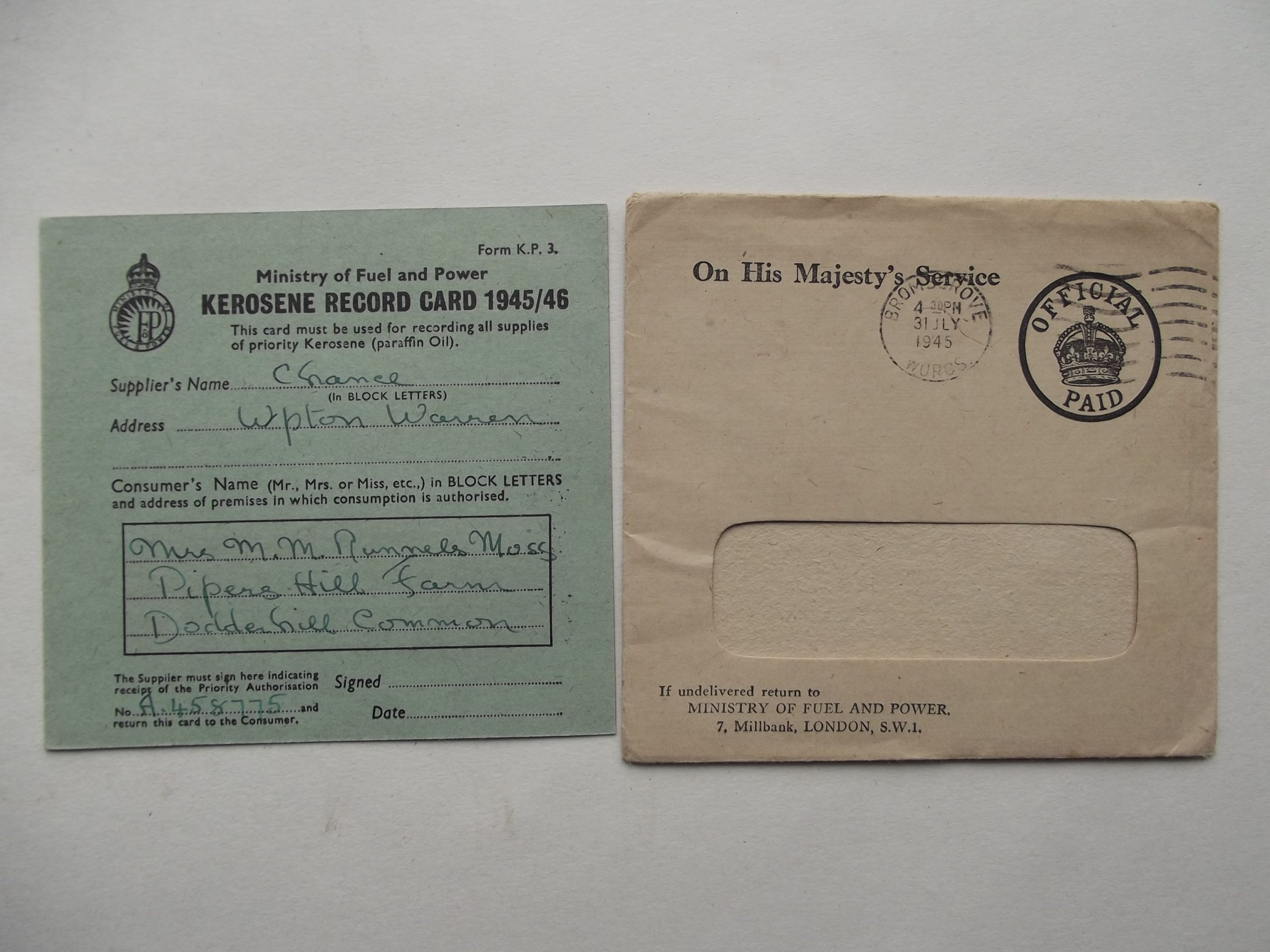 WW2 HOMEFRONT DOCUMENT GROUPING DATED 1943,44 & 45 - DBG Militaria