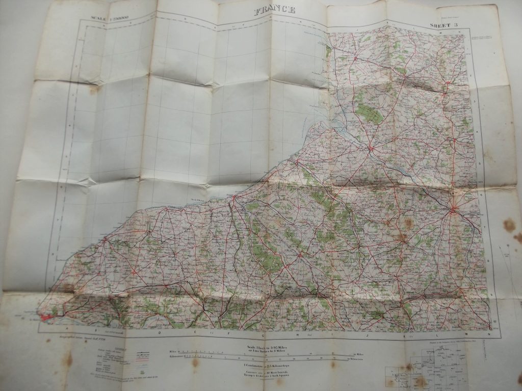 WW1 CLOTH BACKED MAP NORTH WEST EUROPE SHEET 3 DATED 1914 - DBG Militaria