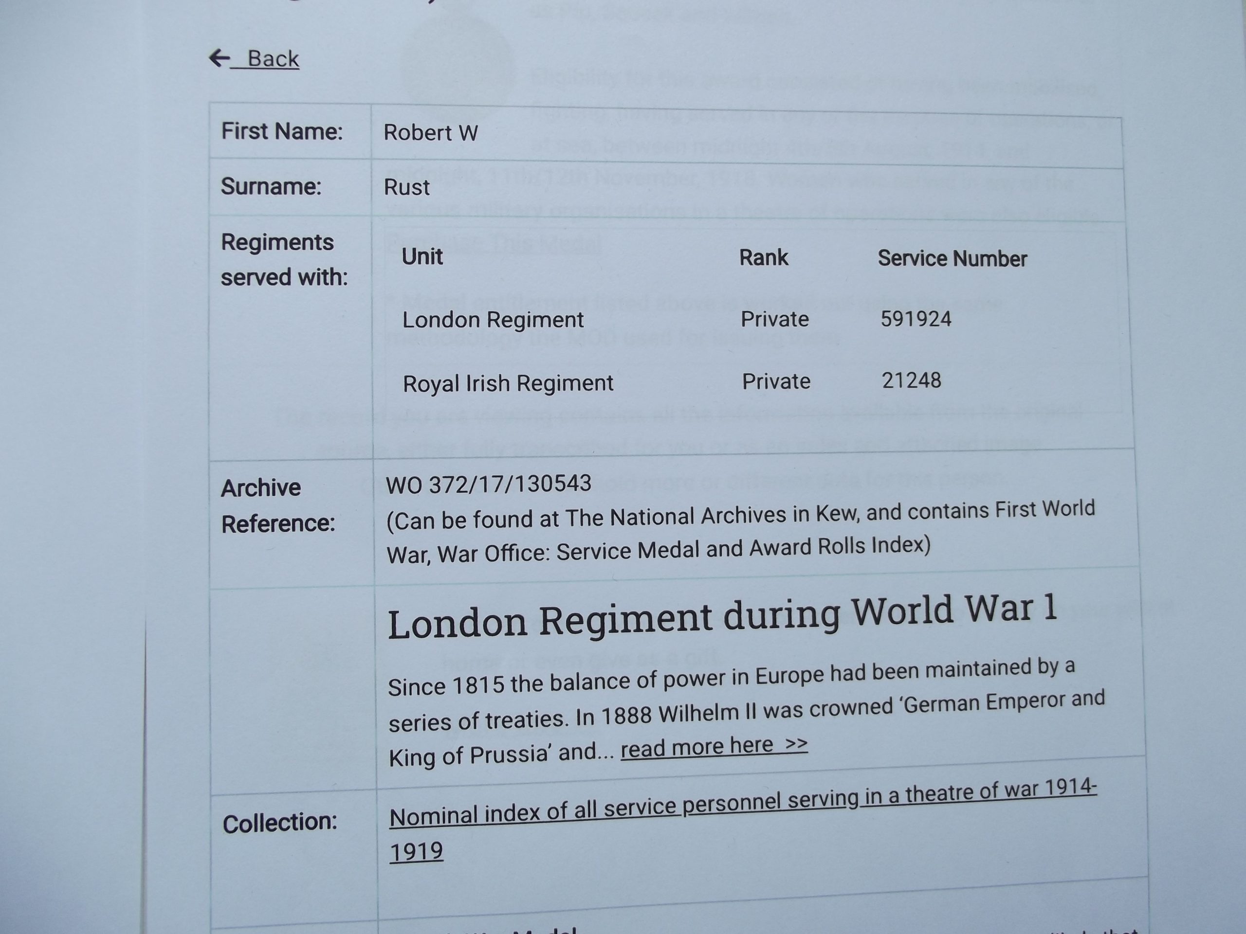 WW1 IRISH & LONDON REGIMENT GROUPING R.W RUST - DBG Militaria