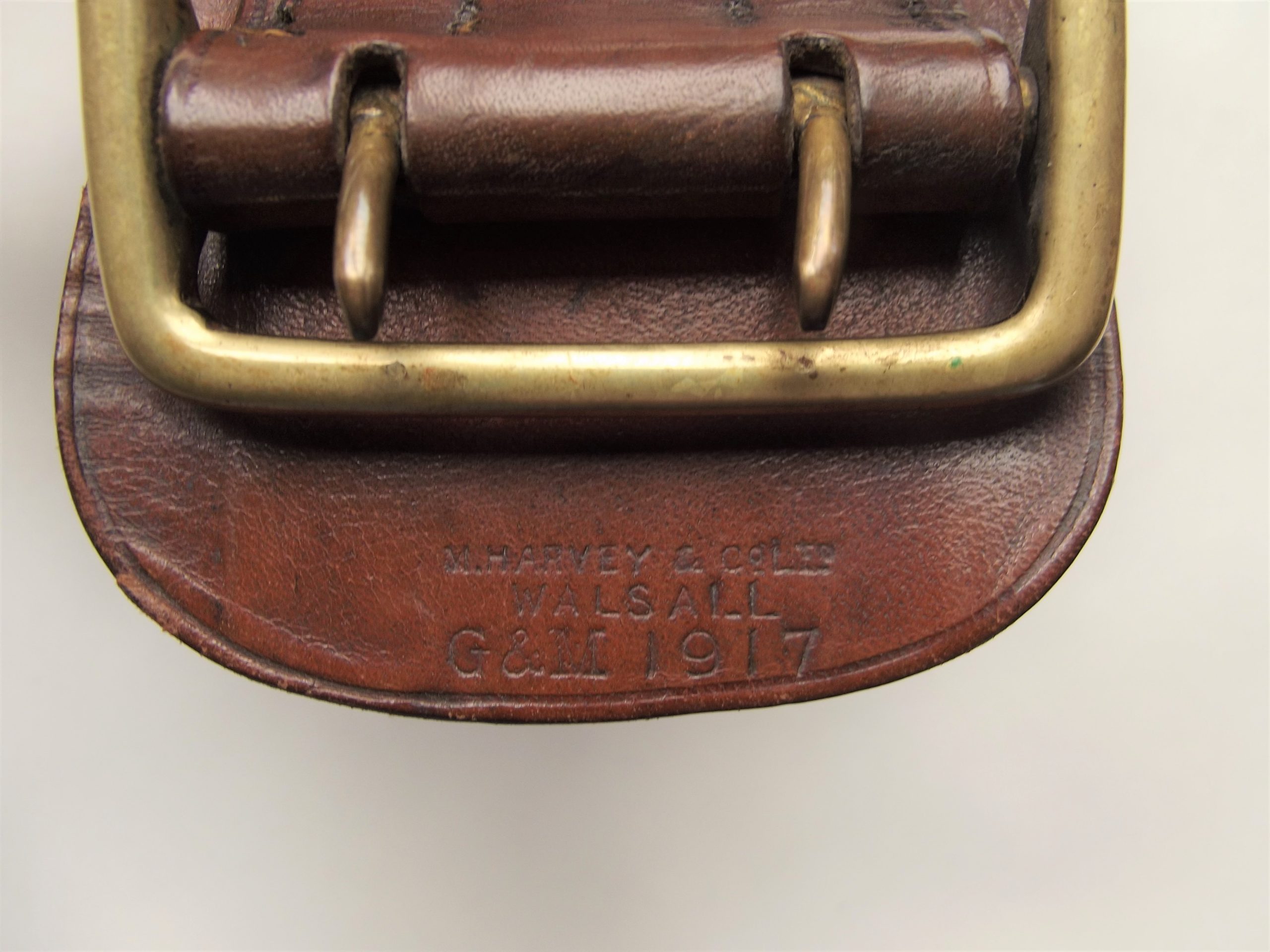 WW1 OFFICERS DOUBLE STRAP SAM BROWN SET DATED 1917 - DBG Militaria