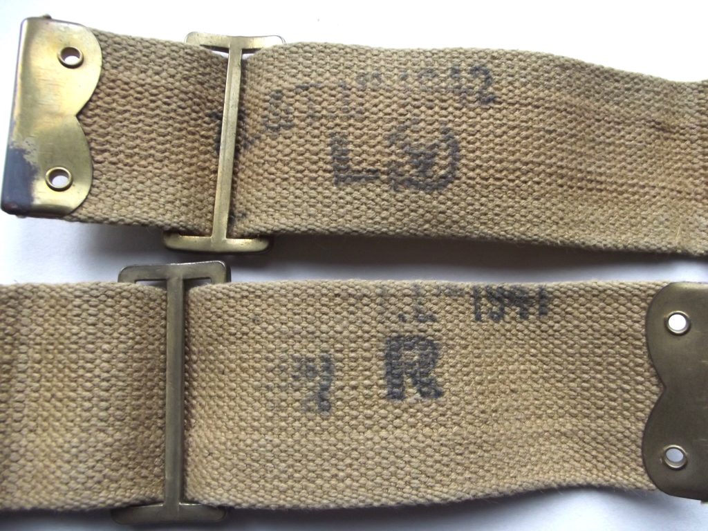 WW2 37 PTN WEBBING HAVERSACK STRAPS & BRASS BUCKLES DATED 1941/42 - DBG ...